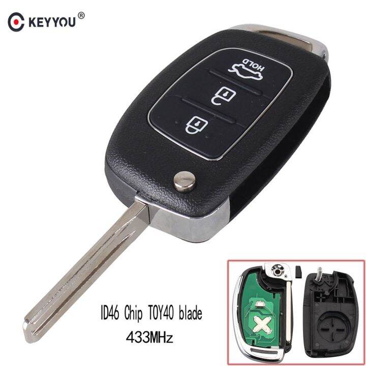 Keyyou รีโมท3ปุ่ม433Mhz พร้อมชิป Id46กุญแจรถ Toy40สำหรับ Ix25 Ix35ฮุนได Ix45 Elantra Santa Fe โซ ...