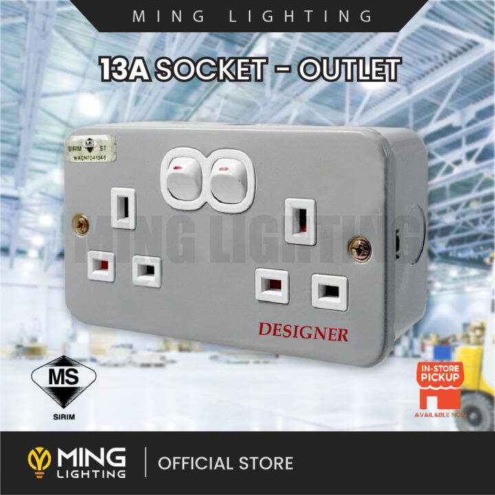 [SIRIM] 13A 2 Gang Switch Socket Outlet 3 Pin UK Plug Metal Box Trailing Sockets Adaptor Suis ...