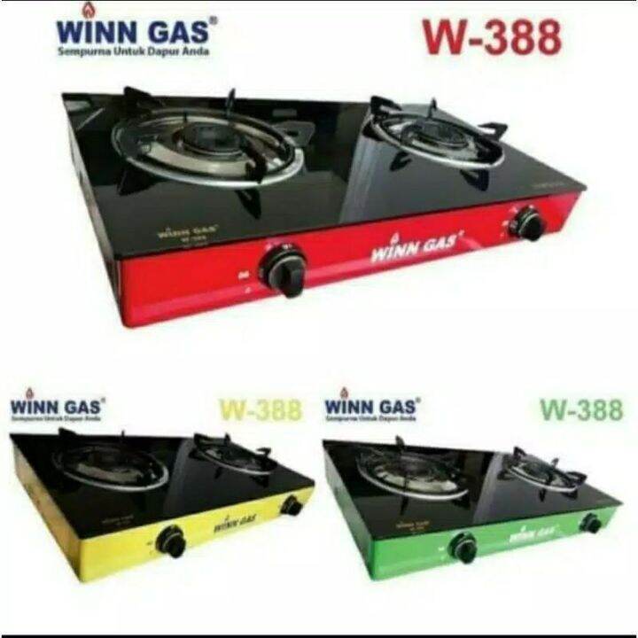 Winn Gas , W 388 , Win Gas , Kompor Gas Kaca , 2 Tungku + Selang ...