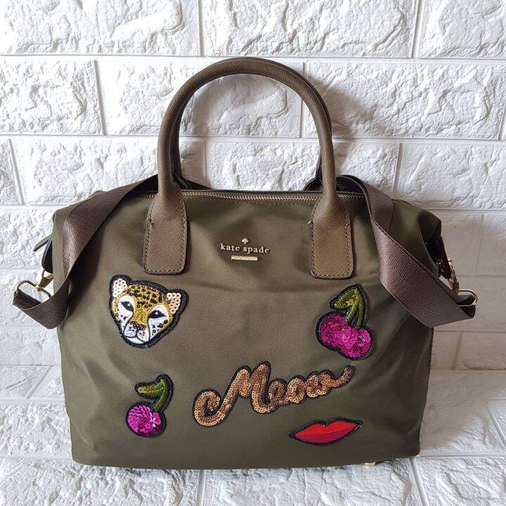 Kate Spade Lyla Meow Embroidery with Patches Classic Nylon Weekender ...