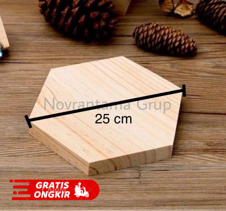 Hiasan Kayu Segi Enam Diameter 25cm , Hexagonal Wood , Kayu Hexagonal ...