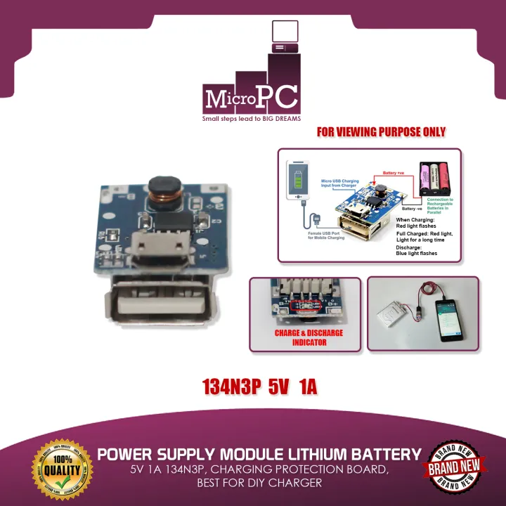 POWER SUPPLY MODULE LITHIUM BATTERY, 5V 1A 134N3P, CHARGING PROTECTION ...