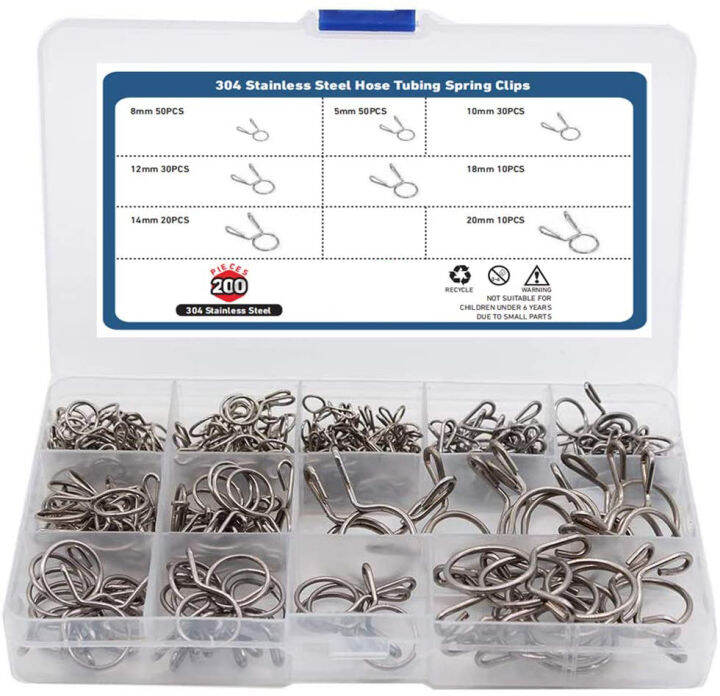 200Pcs 304 Stainless Steel Hose Tubing Spring Clips Quick Fitting Hose ...