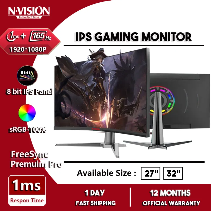 NVISION 32inch Gaming Monitor Curved Frameless 165Hz Full HD 1Ms RGB ...