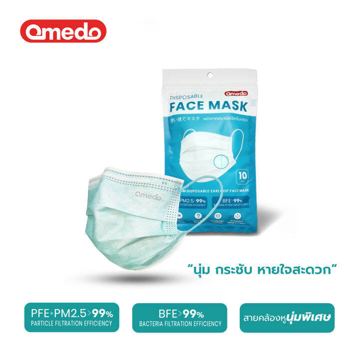 [Official Store] Omedo Mask หน้ากากอนามัย สายคล้องหูนุ่มพิเศษ 3 ชั้น ซองซิปล็อค 10 ชิ้น พกพา ...