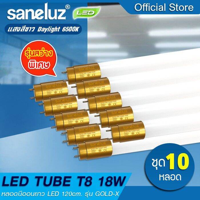 สุดคุ้ม โปรโมชั่น Saneluz [10 หลอด] หลอดไฟ LED T8 18W 120cm เฉพาะหลอด สว่างพิเศษ 2200lm แสงสีขาว ...