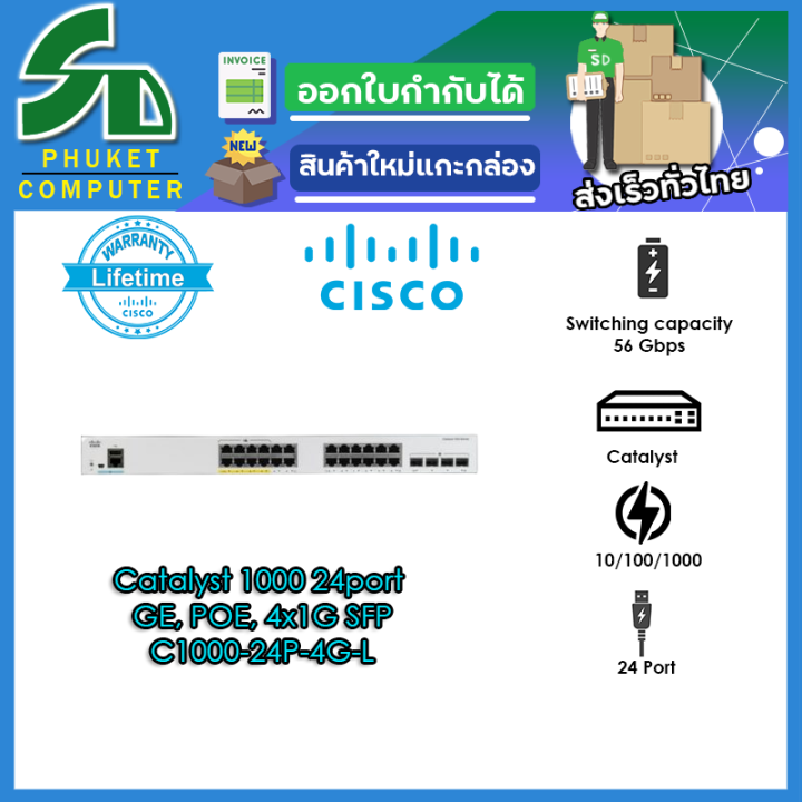 Cisco อุปกรณ์เน็ตเวิร์ค C1000-24P-4G-L SW Catalyst 1000 24port GE, POE, 4x1G SFP รับประกัน ...