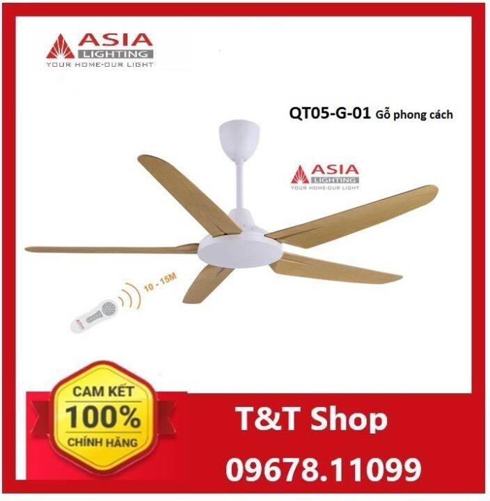 Quạt trần cao cấp QT05-G-01 Asia màu gỗ nhạt | Lazada.vn