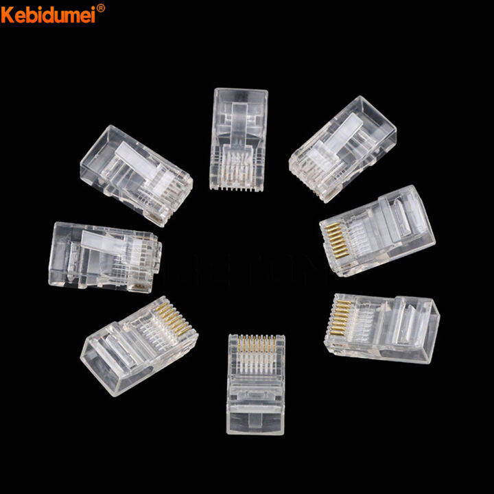 Kebidumei 100pcs Network Ethernet Crystal Heads Plug RJ45 Connectors ...