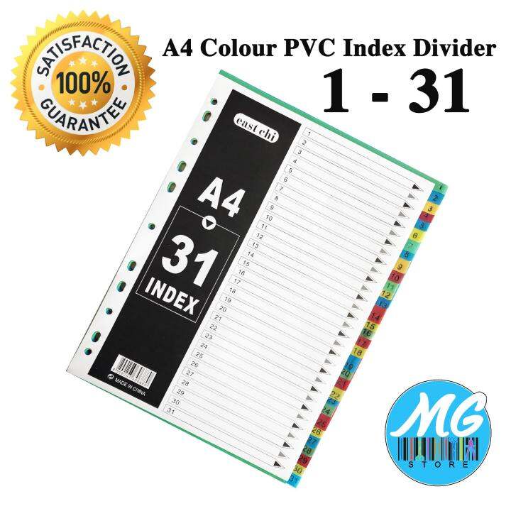 A4 Colour PVC Index Divider 1 to 31 | Lazada