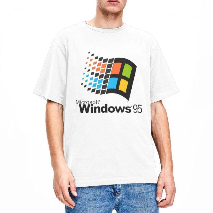 Windows 95 Vaporwave T เสื้อผู้ชายผู้หญิง Crewneck ผ้าฝ้าย 100% ...