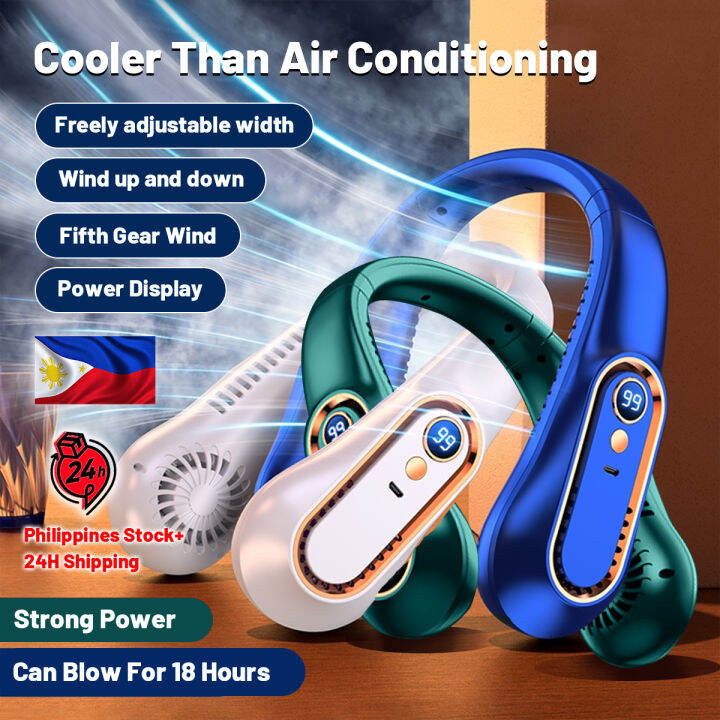 Portable Neck Fan Cooler Wireless Hands-free Leafless Hanging USB ...