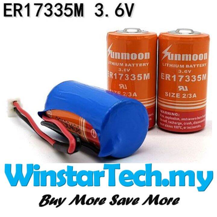SUNMOON ER17335M 17335 3.6V water meter 2/3A size PLC battery high power type with plug | Lazada