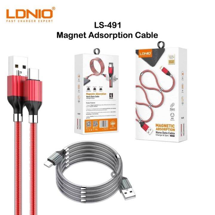 LDNIO 2.4A Magnetic Absorption Without Knot Type C /LIGHTNING / Micro ...