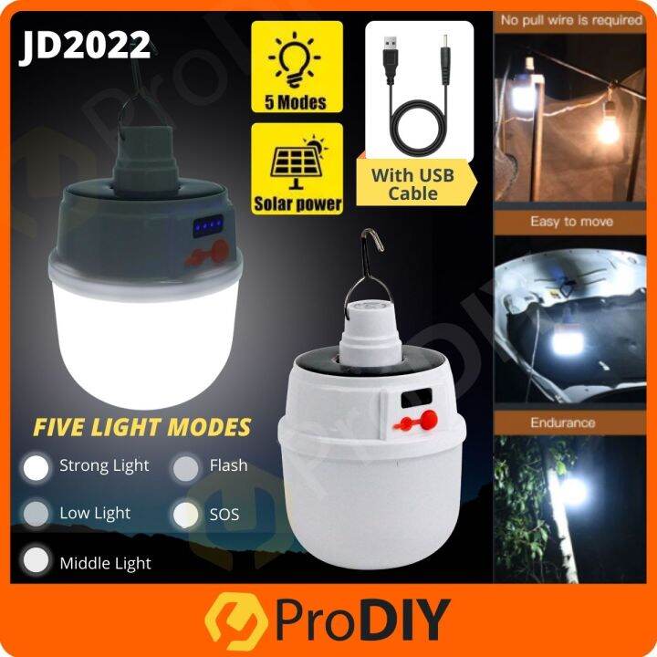 5 Modes Solar Rechargeable LED Bulb Lamp Solar Charge Hook Portable ...