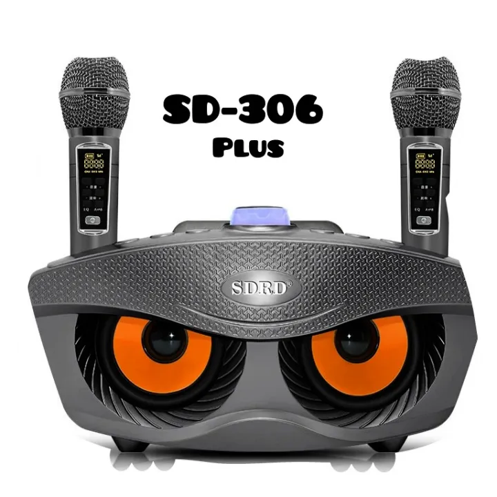 SDRD SD-306 Plus Wireless Bluetooth Dual Microphone Karaoke Portable 3D Stereo Speaker mic ...