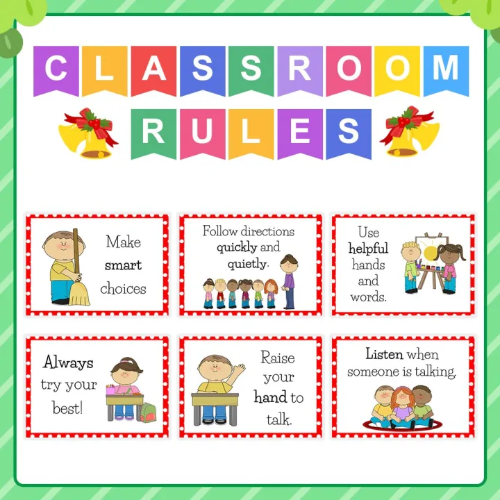 6 Pcs Classroom Rules Laminated Wall Chart Posters Card For Kids 