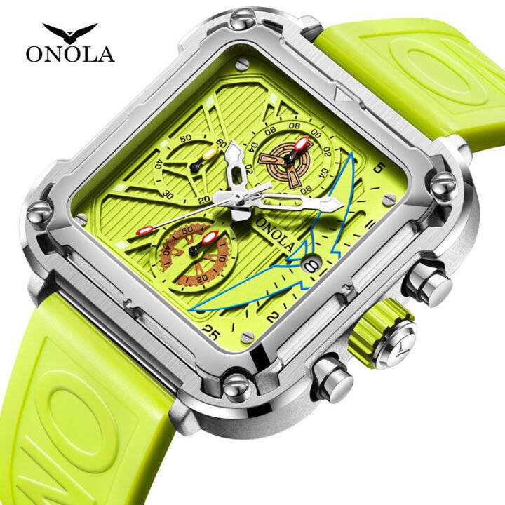 นาฬิกา ONOLA สำหรับผู้ชายนาฬิกาหน้าปัดทรงสี่เหลี่ยมที่ไม่ซ้ำกันควอตซ์ ...