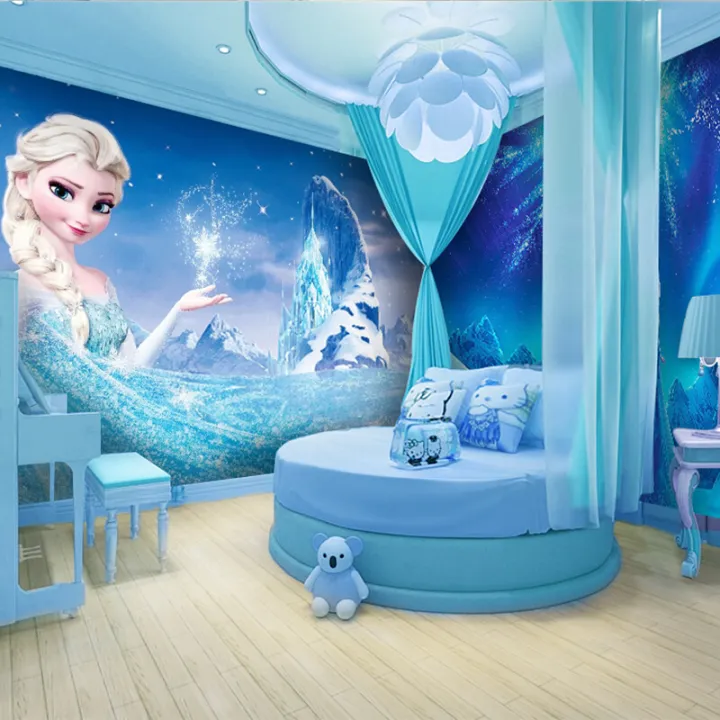 Cartoon Wallpaper Girls' Bedroom Frozen Princess Elsa Background Wall ...