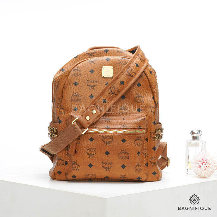 MCM BACKPACK SMALL BROWN CALF GHW | Lazada.co.th