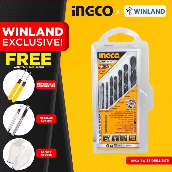 INGCO by Winland 8 PCS HSS Barena Twist Bit Bits Set for Metal AKDB0801 ...