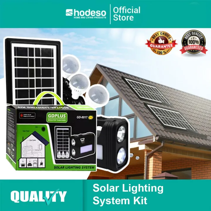 Hodeso Portable Solar Lighting System with 3 Bulbs Mobile Lightning Kit Charging Camping Light ...