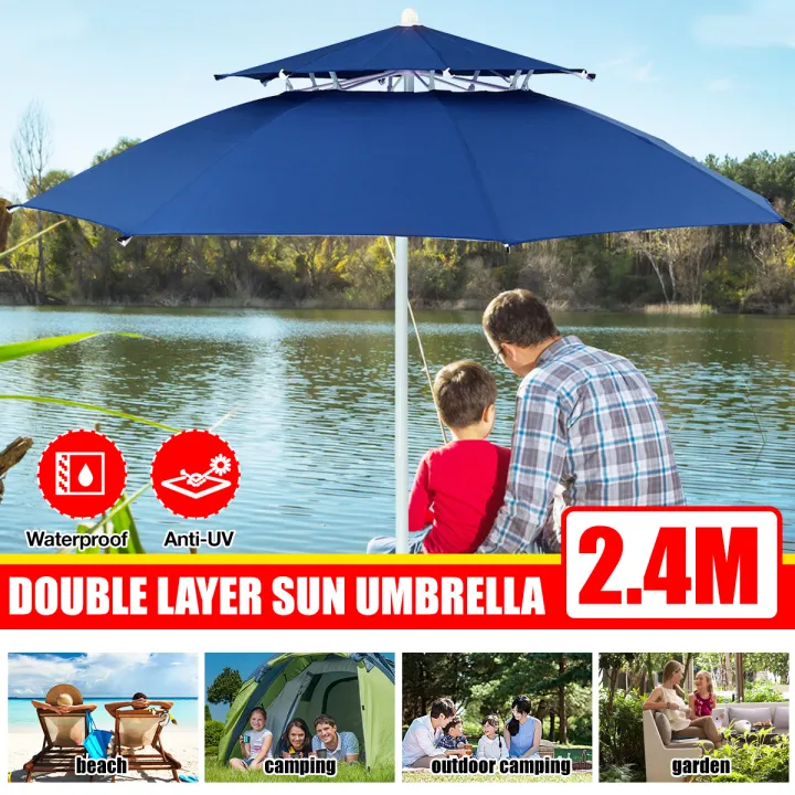 240CM Parasol Double Layer Beach Canopy Tent UV Sun Garden Umbrella ...