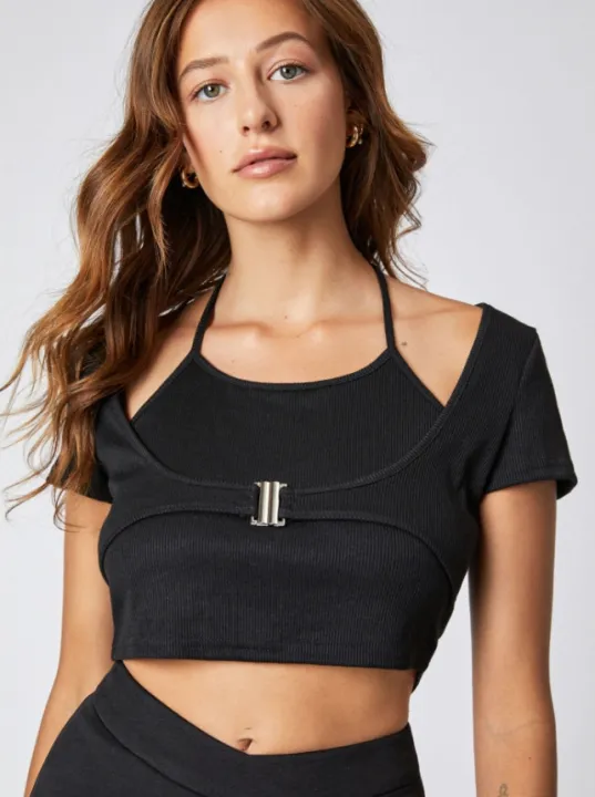 Cider Solid Rib Buckle Halter Top | Lazada PH