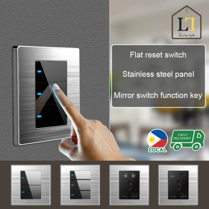 FLKL Wall Switch Light Outlet Socket With LED Auto Sensor Light Brushed ...