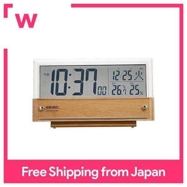Seiko clock table clock radio digital calendar temperature and humidity display light brown wood ...