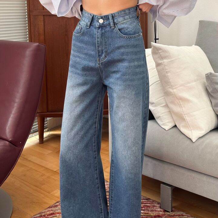 SEOUL SEEN Basic Straight Cut Jeans กางเกงยีนส์ทรงขากระบอก | Lazada.co.th