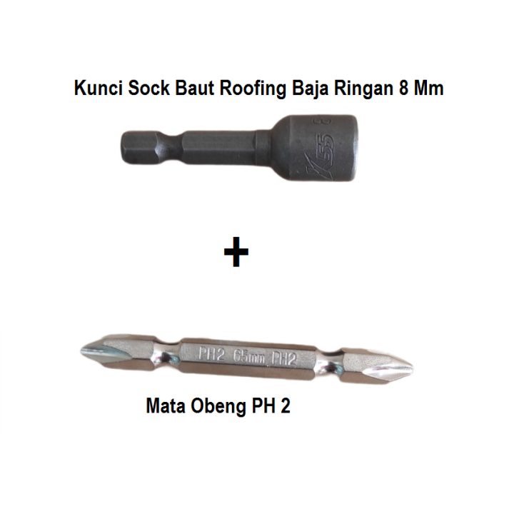 Paket Kunci Sock Baut Roofing Baja Ringan 8 Mm + Mata Obeng PH 2 | Lazada Indonesia