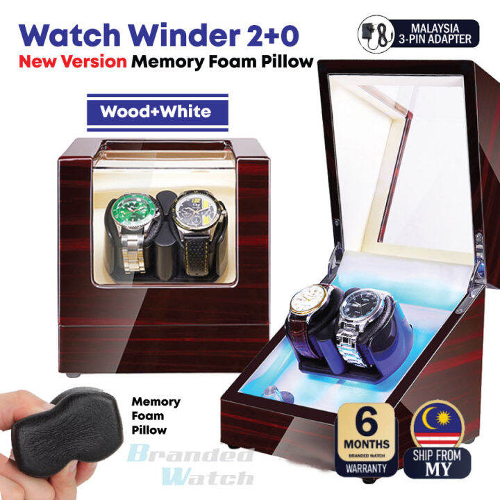 Premium Auto Watch Winder Automatic Rotate Watch Box 2+0 Wood + White ...