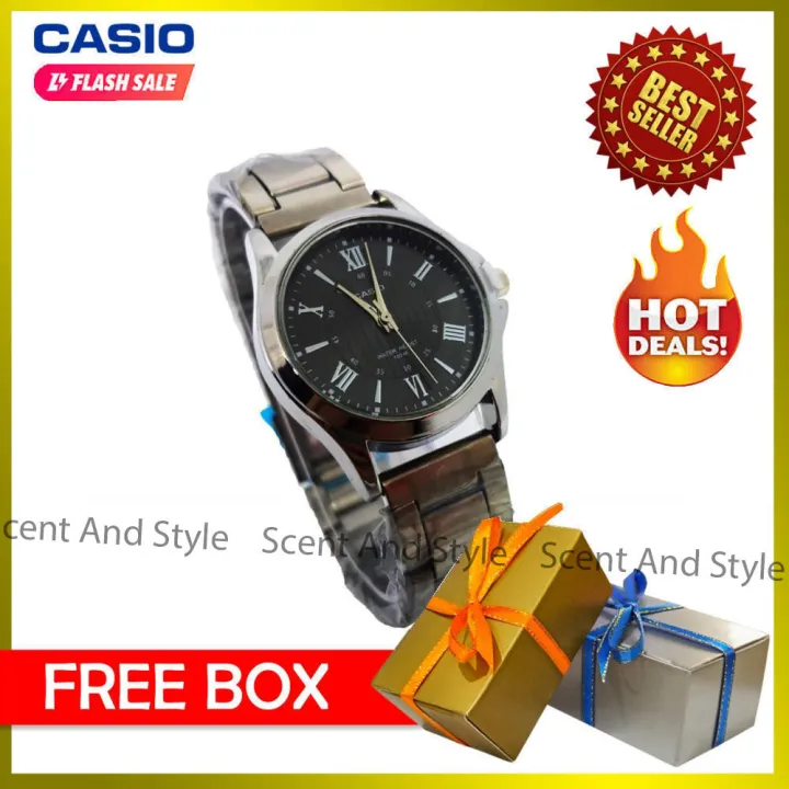 Casio Roman Numeral Black Dial Stainless Steel Watch For Women (Silver ...