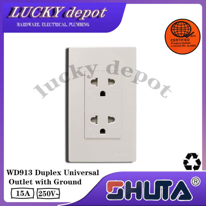 (SHUTA) WD913 WIDE SERIES DUPLEX UNIVERSAL OUTLET W/ GROUND 15A/250V ...