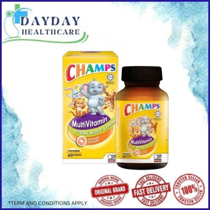 Champs Multivitamins Plus Folic Acid & Lysine Chewable Tablet (Orange ...
