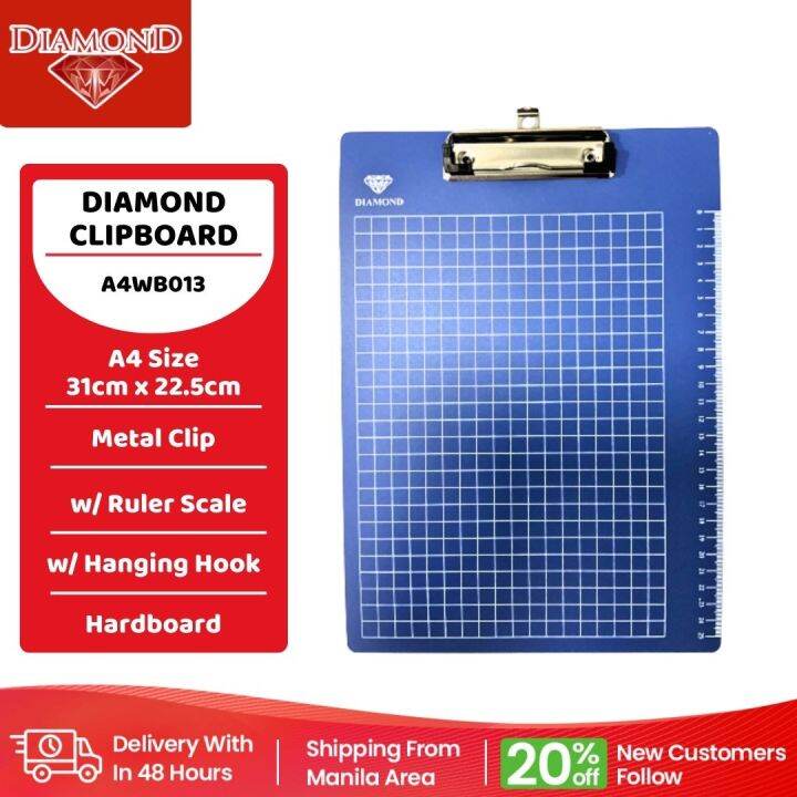 Diamond Plastic Clipboard A4 with Ruler Scale and Hanging Hook | Lazada PH