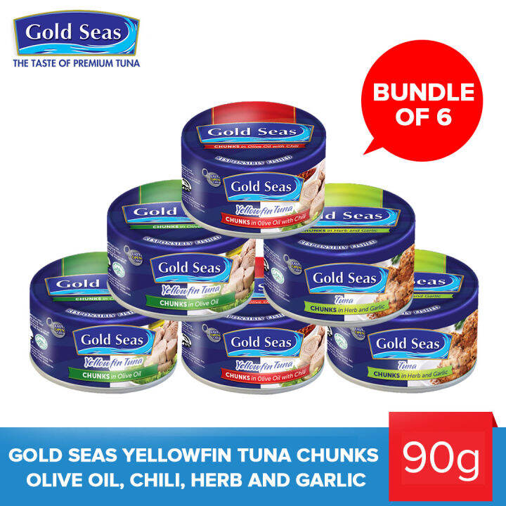 Gold Seas Tuna Chunks 90g Bundle of 6 Flavors (Olive Oil I Chili I Herb ...