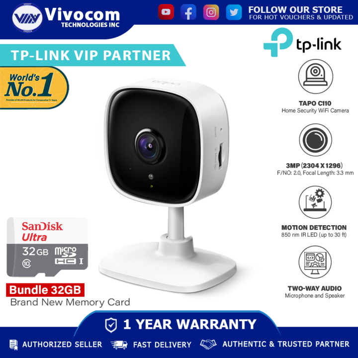 TP-Link Tapo C110 Home Security Wi-Fi Camera With Bundle SanDisk 32GB Memory Card | Lazada PH