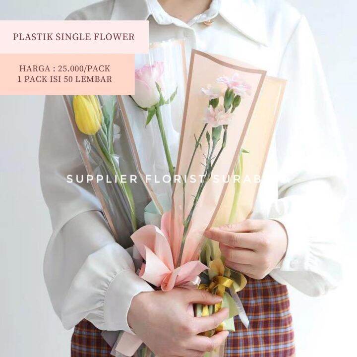 [ISI 50 LEMBAR] PLASTIK SINGLE FLOWER SINGLE STALK ROSE BUNGKUS PLASTIK ...