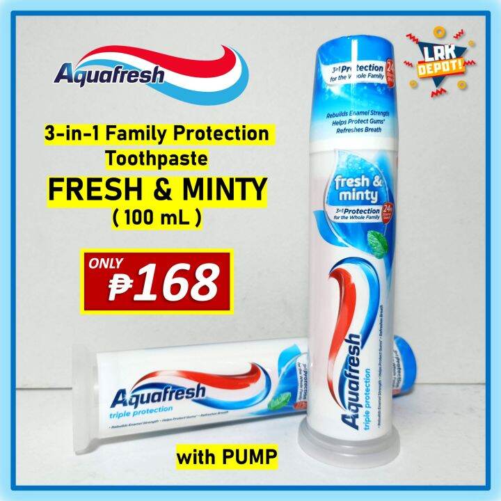 Aquafresh 3-in-1 Triple Family Protection (FRESH and MINTY) Pump Toothpaste - 100 mL | Lazada PH