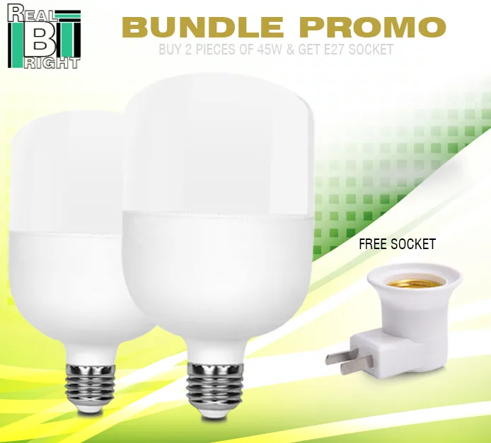 2 Pieces of 45 Watts LED Light Bulb E27 Universal with free socket ...