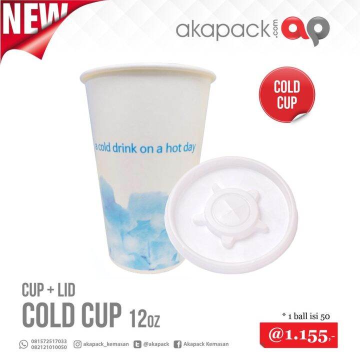 Papper Cup Cold plus tutup 12oz pack 50pcs Gelas Kertas Kopi 360ml ...