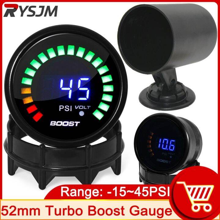 HD Digital Boost Guage 52mm 20 LED Blue Digital -15-45 PSI Turbo Boost ...