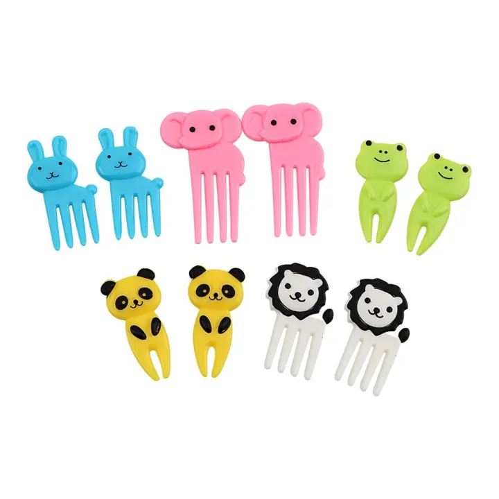10pcs/pack Mini Cartoon Animal Farm Fruit Fork Snack Cake Dessert Food ...