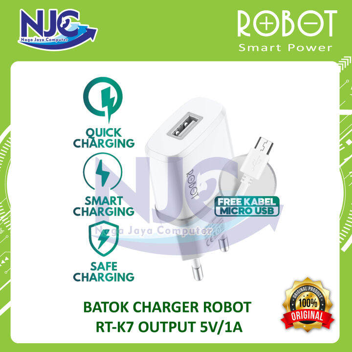 ROBOT CHARGER RT-K7 5V/1A FIREPROOF CHARGER WHITE WITH MICRO USB CABLE ...