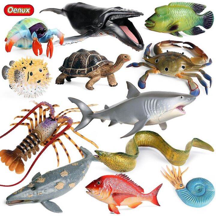 Oenux Marine Sea Life Megalodon Big Shark Fish Crab Lobster Action ...