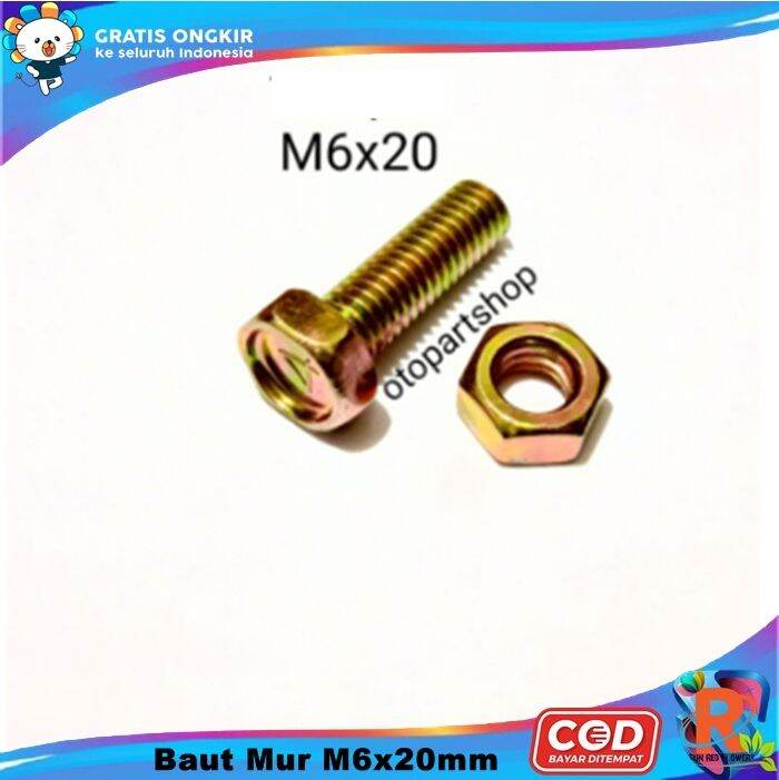 Baut Mur M6x20 ( baut 10 ) | Lazada Indonesia