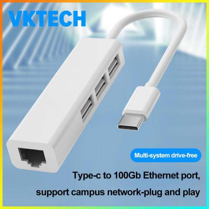 [Vktech] Type-C To RJ45 Lan Network Card 4 Port 4 in 1 Computer Dock ...