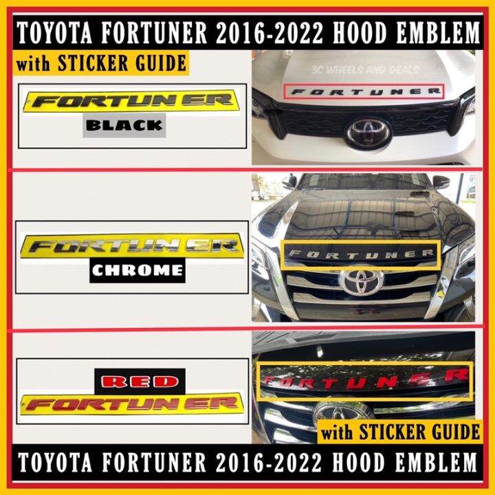TOYOTA FORTUNER 2016-2022 HOOD EMBLEM with STICKER GUIDE (RED,BLACK ...